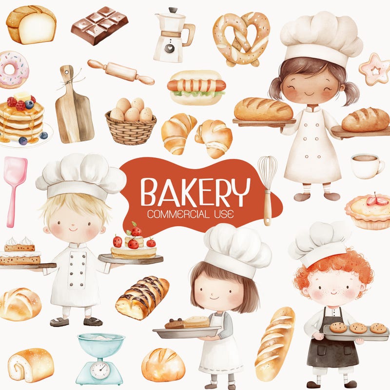 Watercolor Bakery Clipart - Etsy
