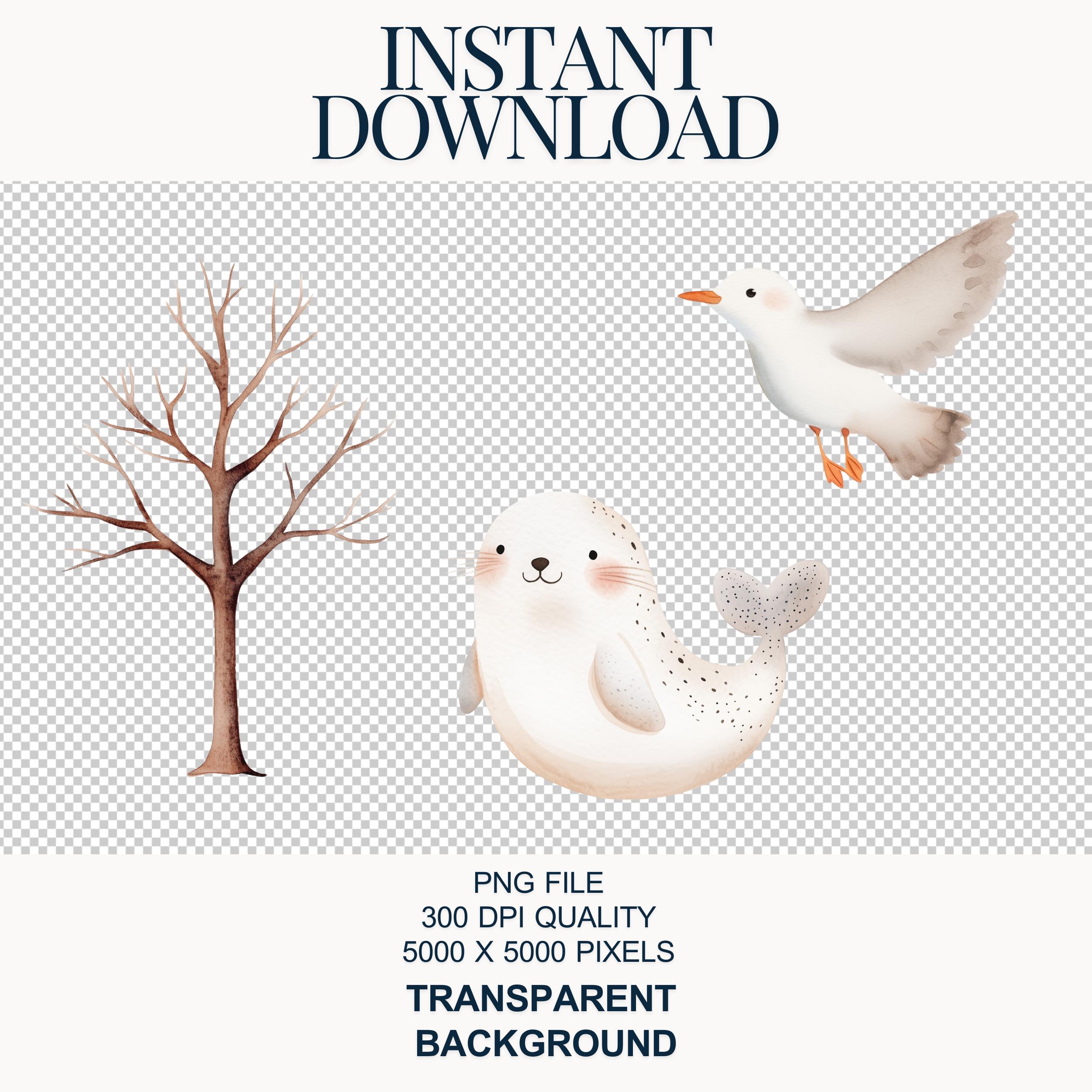 Arctic Animals Watercolor Clip Arts, Holiday Winter Set, Polar Animals ...