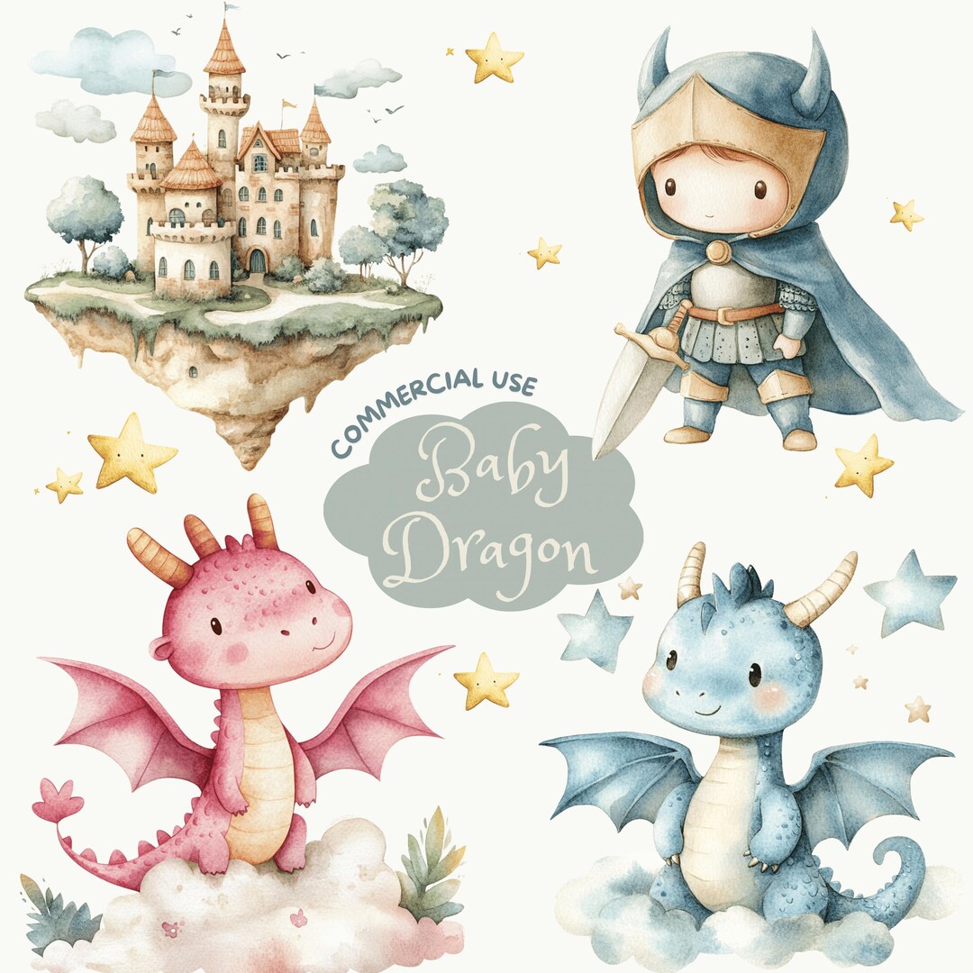 Baby Dragon Nursery Clipart Set Cute Dragon Pngs, Cute Fantasy Dragons ...