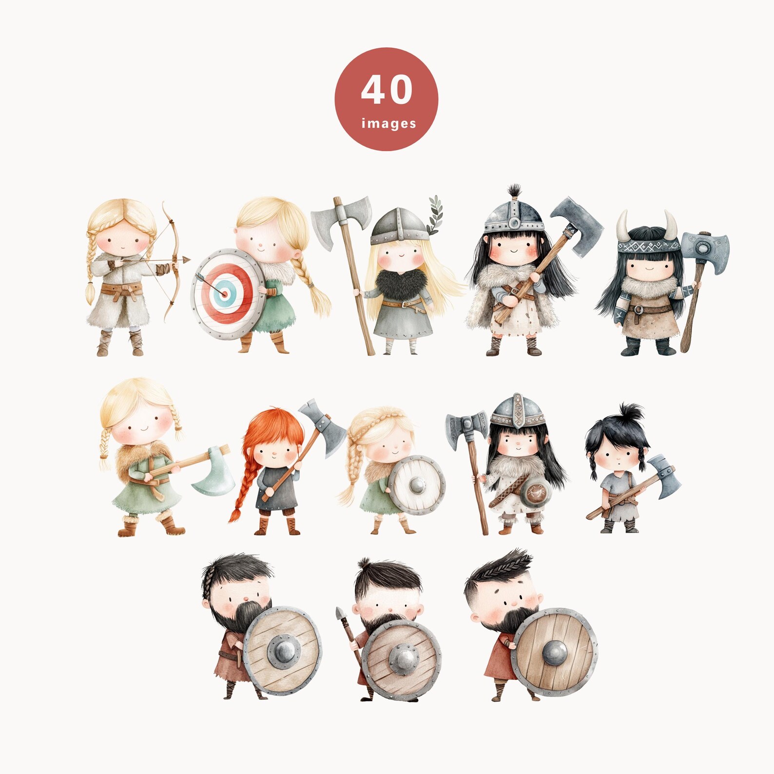 Cute Vikings Clipart, Nordic Vikings, Watercolor Clipart, Nordic ...