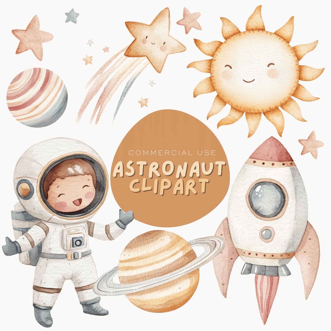 Astronaut and Space Watercolor Clipart Nursery Decor ,clipart Bundle ...