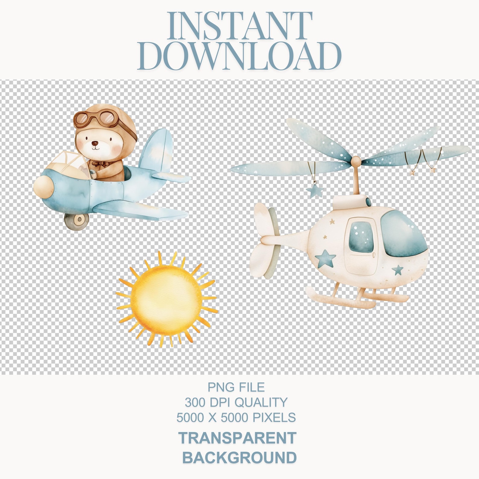 Airplane Watercolor Clipart Set, Cute Animals Illustration,cute Pilot ...