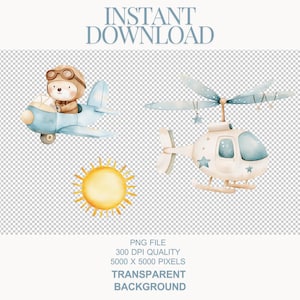 Airplane Watercolor Clipart Set, Cute Animals Illustration,cute Pilot ...