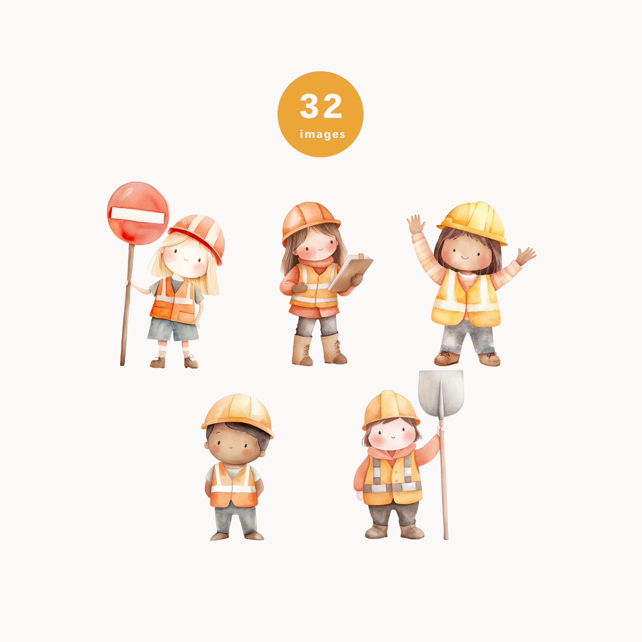 Cute Construction Watercolor Clipart, Construction Vehicle for Kids ...