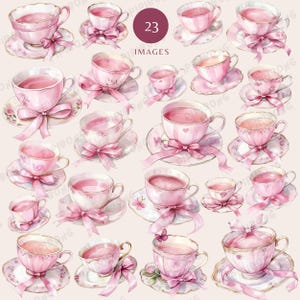 Watercolor Pink Tea Clipart, Coquette Pink Tea Cups, Coquette Tea ...