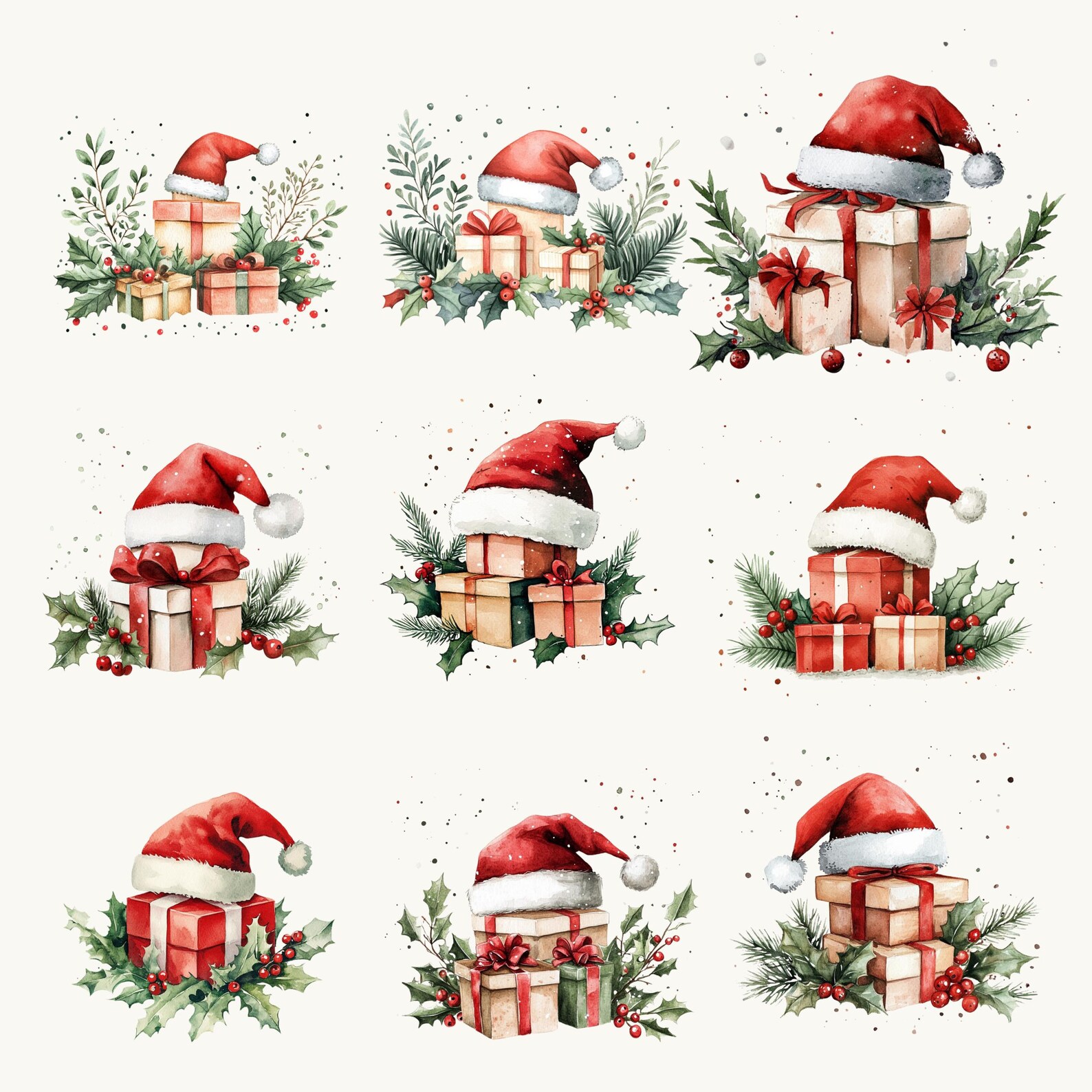 Watercolor Santa Hat Clipart, Christmas Clipart, Christmas Decoration ...