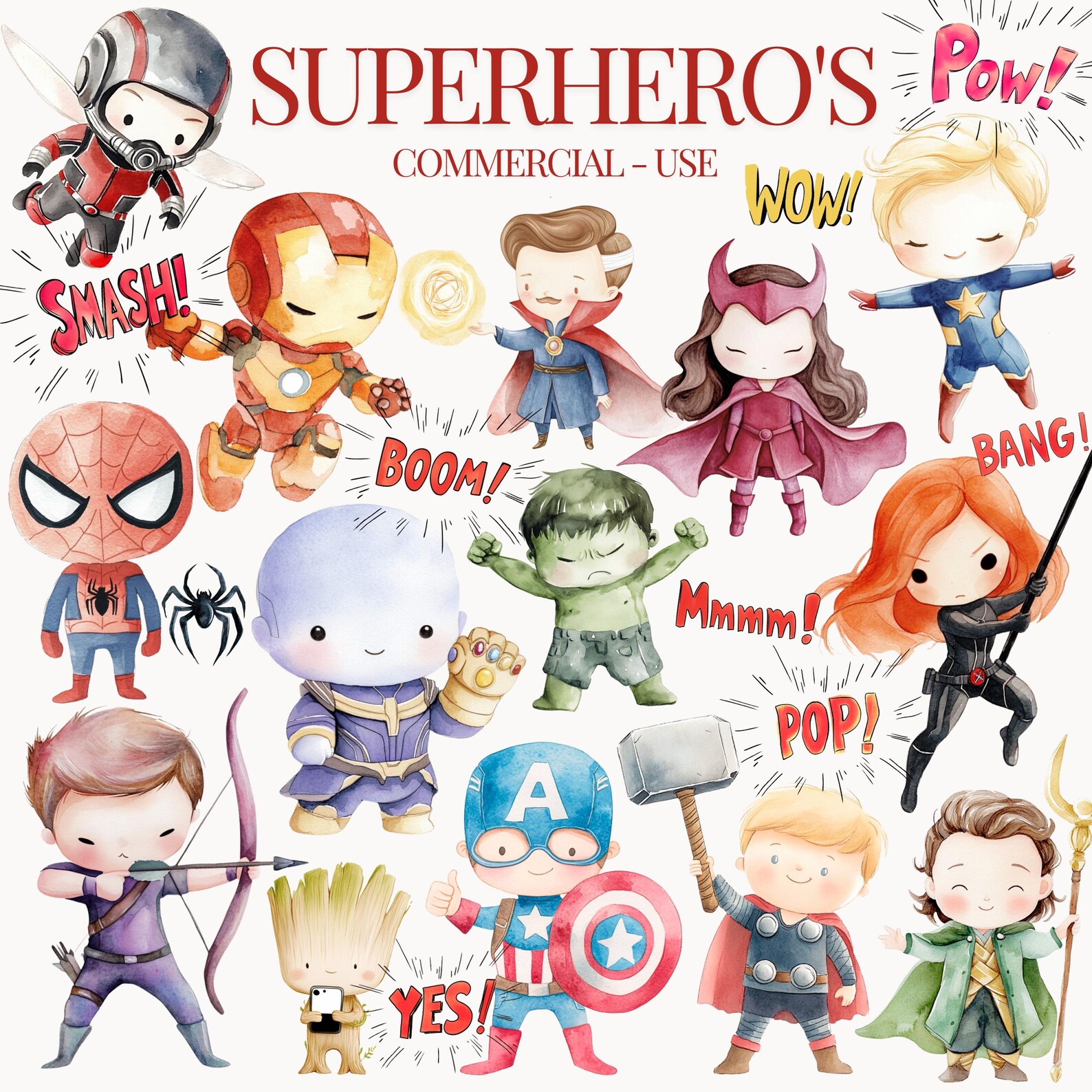 Cute Superhero Clipart, Baby Heroes Avengers Clipart, Hulk Clipart ...