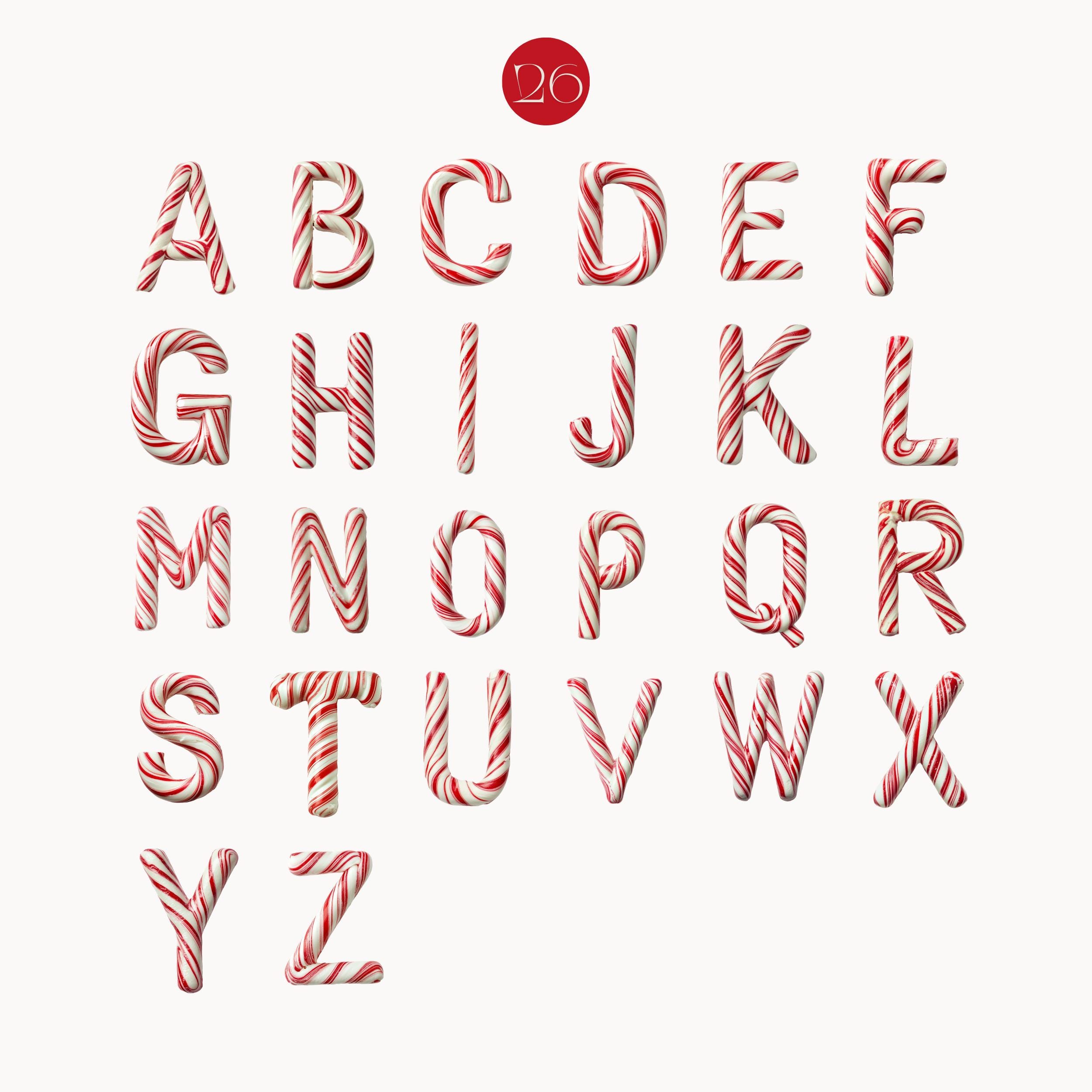 Candy Cane Alphabet, Cricut & Printable Candy Cane Alpha, Candy ...