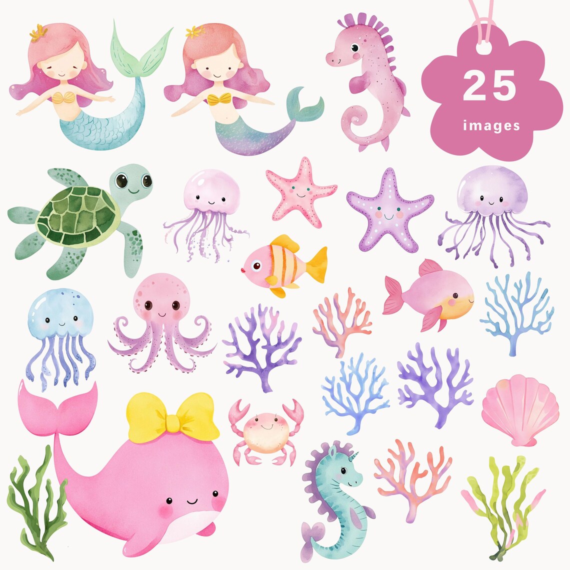 Under the Sea, Watercolor Cute Mermaid Party, Under the Sea Ocean ...