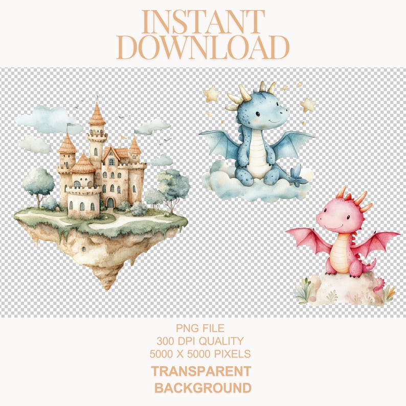 Baby Dragon Nursery Clipart Set, Cute Dragon PNG, Cute Fantasy Dragons ...