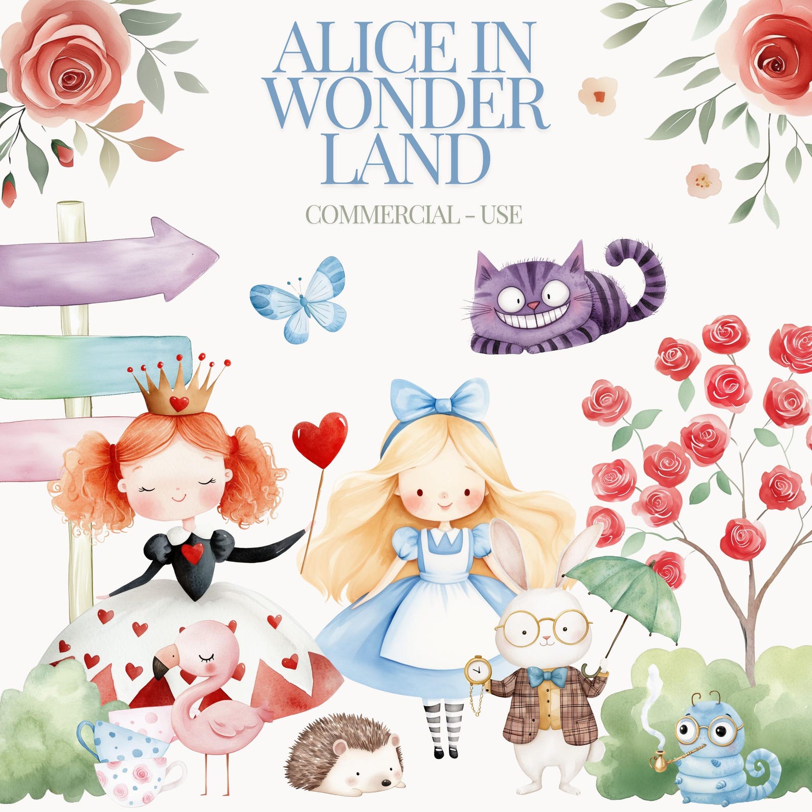 Alice in Wonderland Watercolor Clipart, Tea Party, Alice PNG, Alice in ...