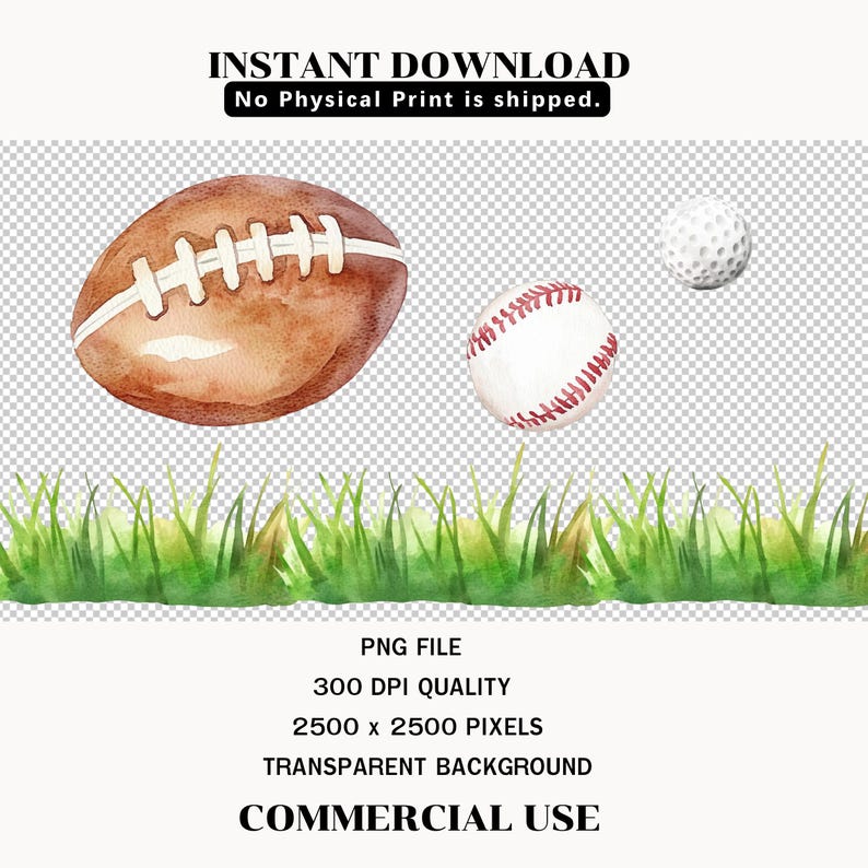 Watercolor Sports PNG, Watercolor Sports Clipart, Cute Baseballs, Cute ...