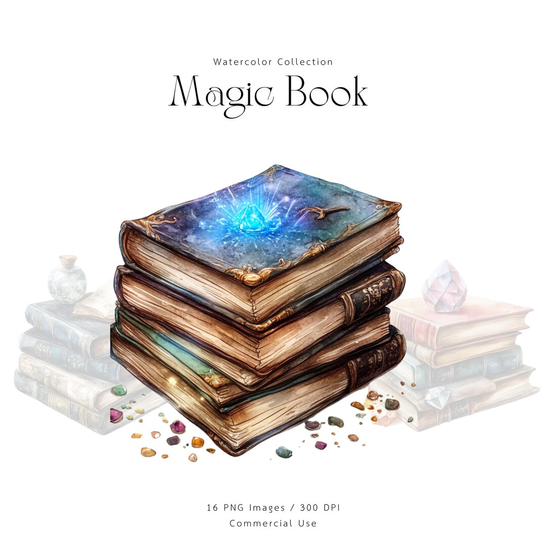 Watercolor Magic Books Clipart Bundle, Mystical Clipart, Wizard Books ...