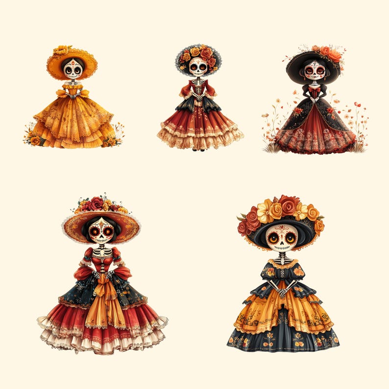 Cute Dolls La Catrina Day of the Dead, Día De Los Muertos PNG Clipart ...
