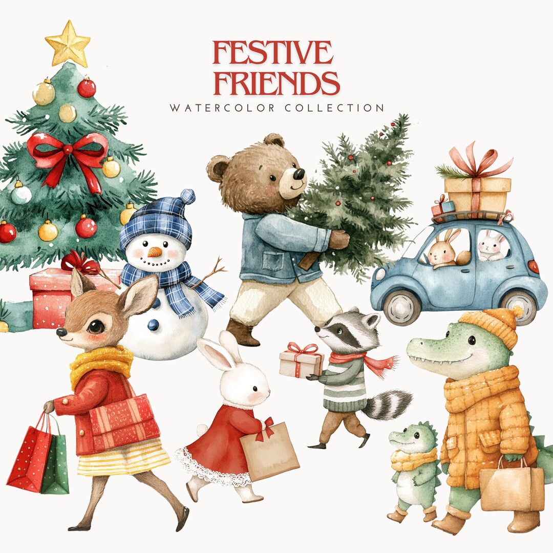 Cute Christmas Animals Clipart PNG Christmas Festive Animal, Digital ...