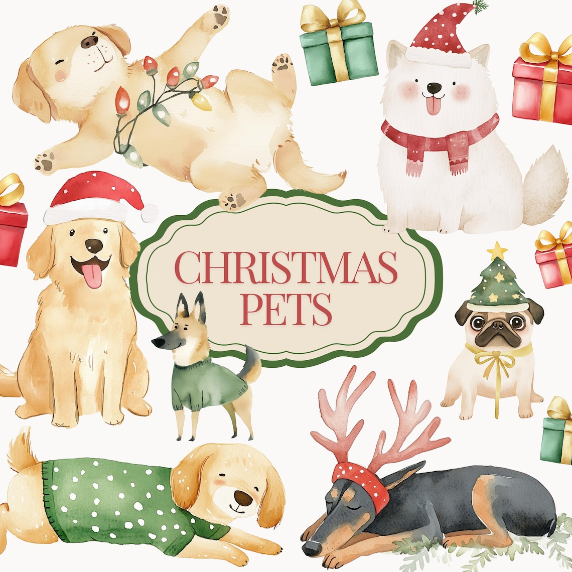 Watercolor Cute Dogs Clip Art Collection, Watercolor Cute Dogs ...