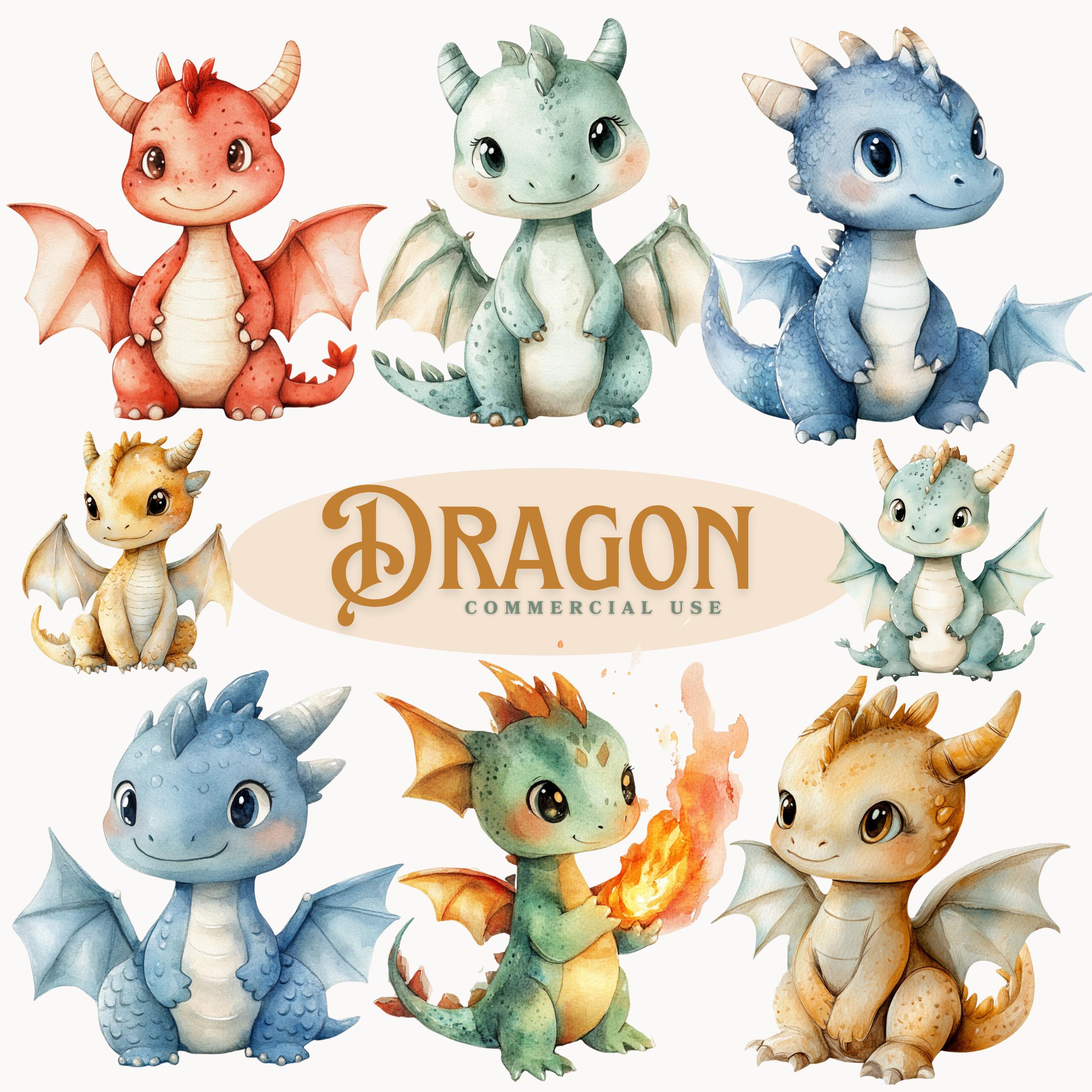 Watercolor Dragon Clipart Bundle | Baby Fantasy Dragon PNG, Mystical ...