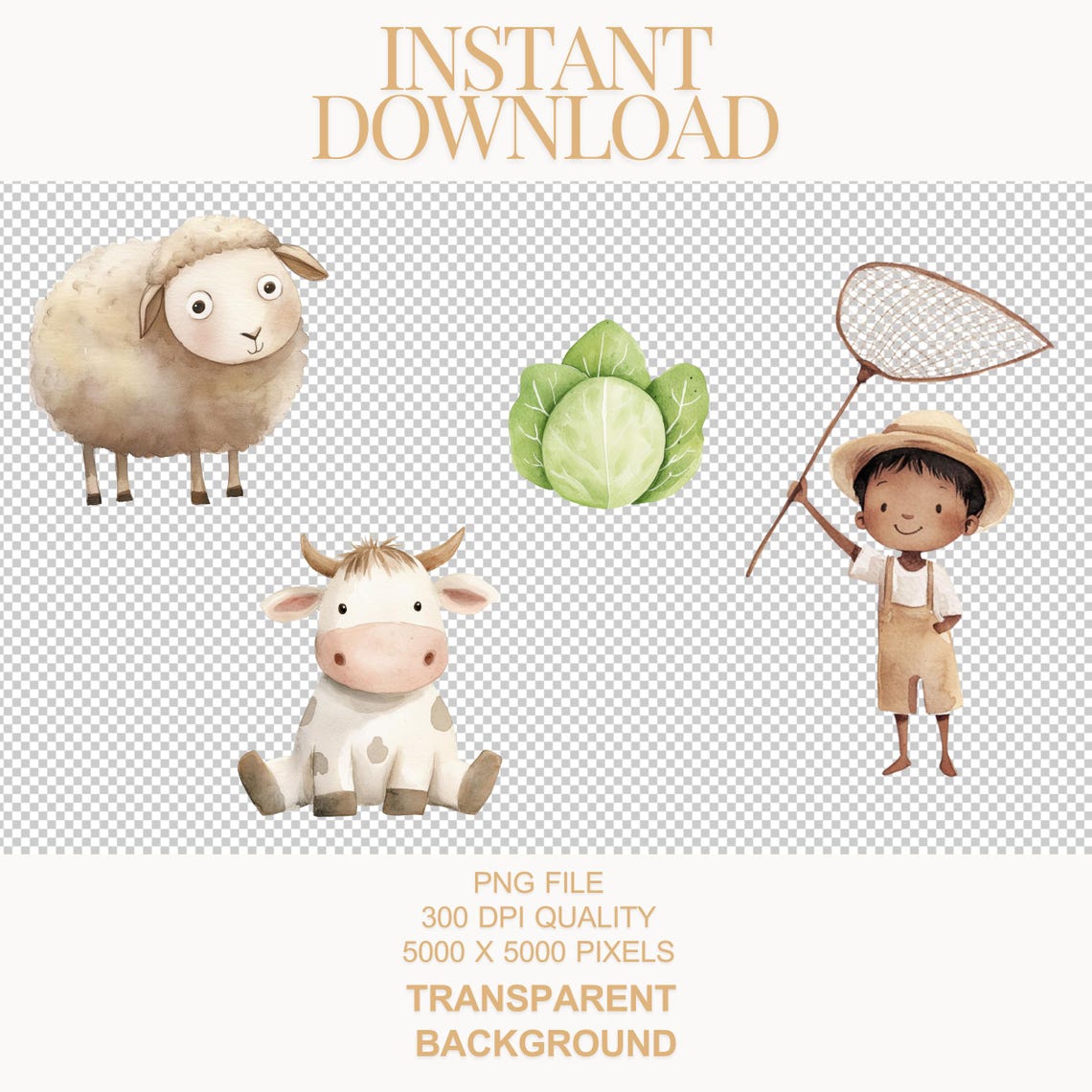 Cute Little Farm Clipart, Watercolor Sweet Farm Clipart, Cottage ...