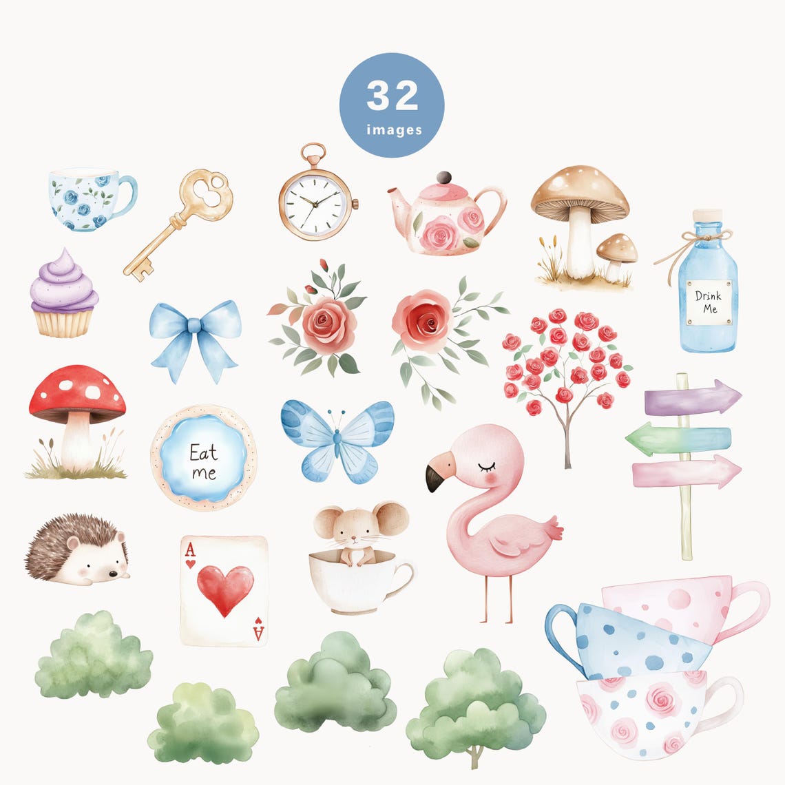 Alice in Wonderland Watercolor Clipart, Tea Party, Alice PNG, Alice in ...