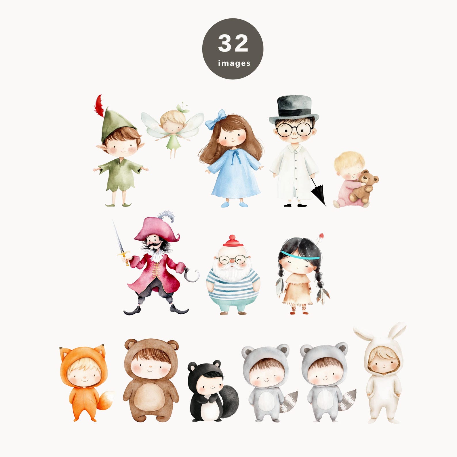 Peter Pan Watercolor Clipart, Fairy Tale Clip Art, Cute Tinkerbell ...