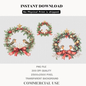 Watercolor Christmas Wreath Clipart, Merry Christmas Holiday Wreath ...