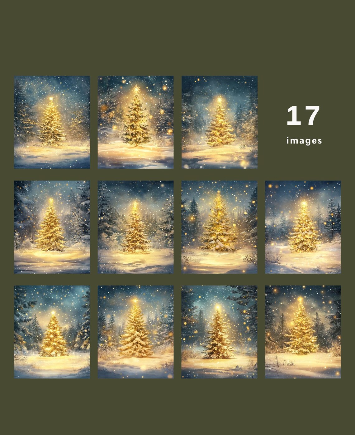 Watercolor Gold Pine Trees Set 2, Pine Trees PNG, Gold Christmas Tree ...