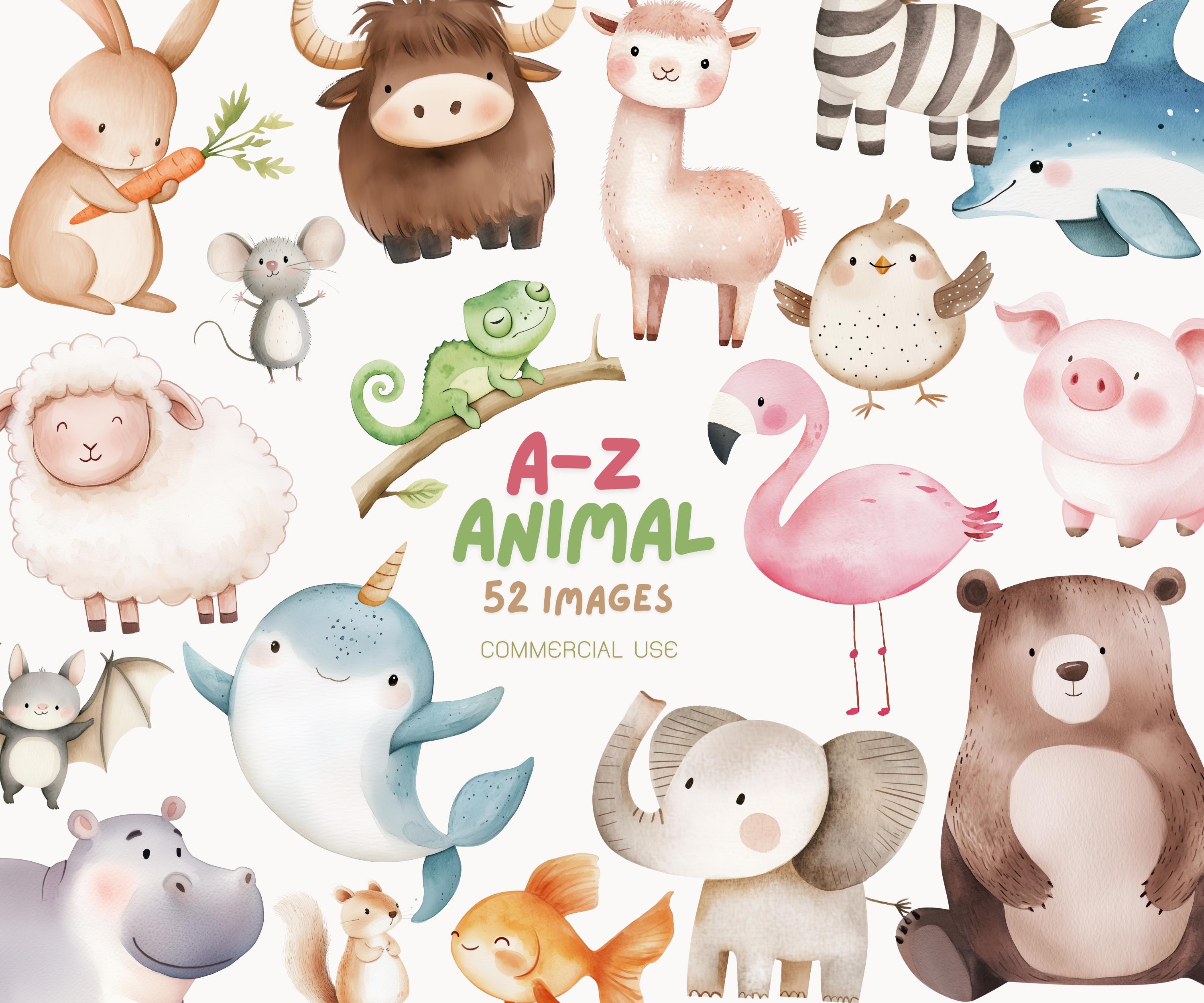 Watercolor Animals A-Z Clipart, Animal Alphabet Clipart, Nursery Decor ...