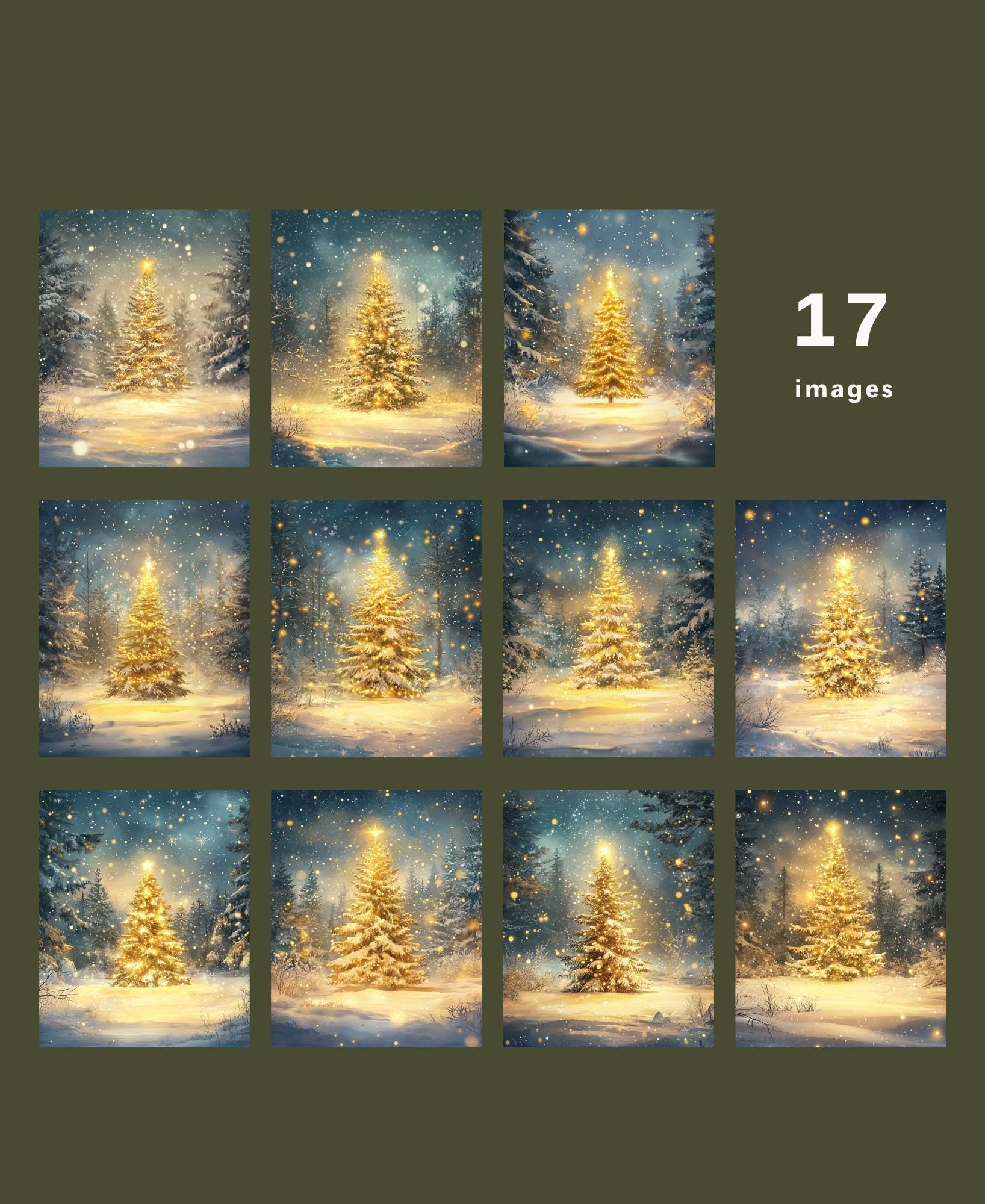Watercolor Gold Pine Trees Set 2, Pine Trees PNG, Gold Christmas Tree ...