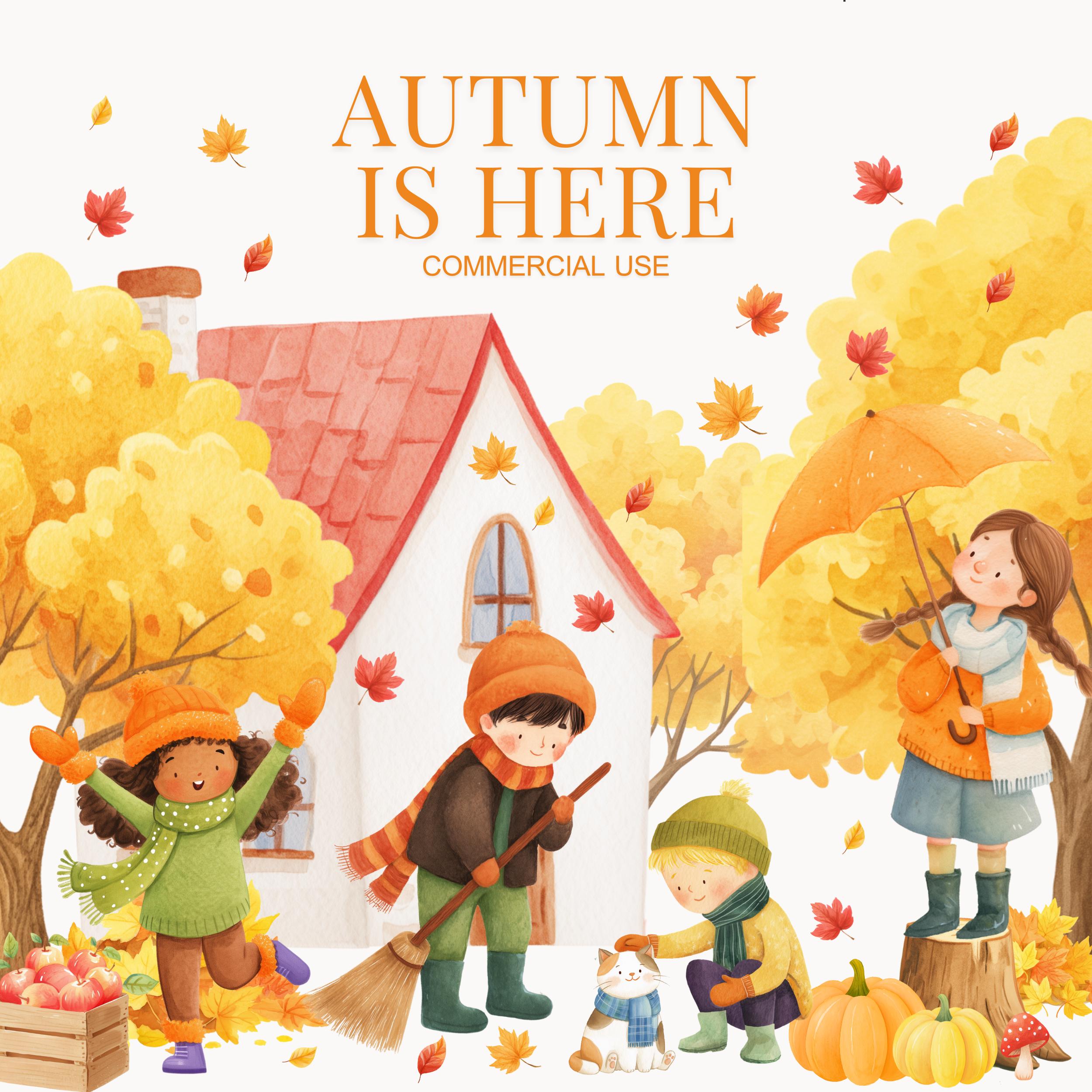 Watercolor Autumn Clipart, Cozy Autumn PNG, Watercolor Fall Clipart ...