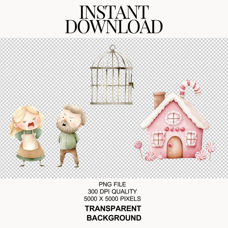 Hansel and Gretel Cute Watercolor Clipart, Fairy Tale, Brothers Grimm ...