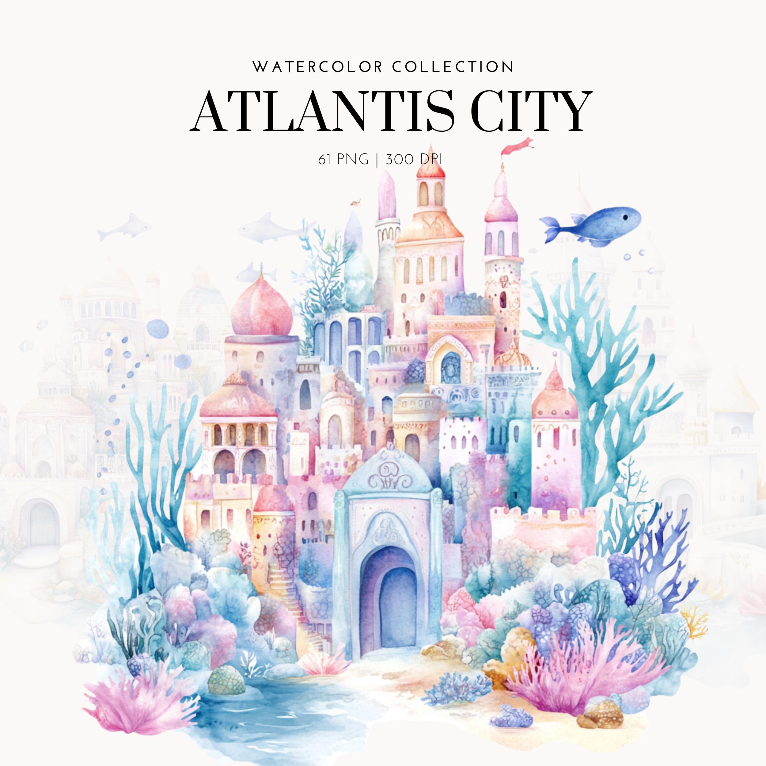 Underwater City Watercolor Clipart Bundle, 61 PNG Atlantis City ...
