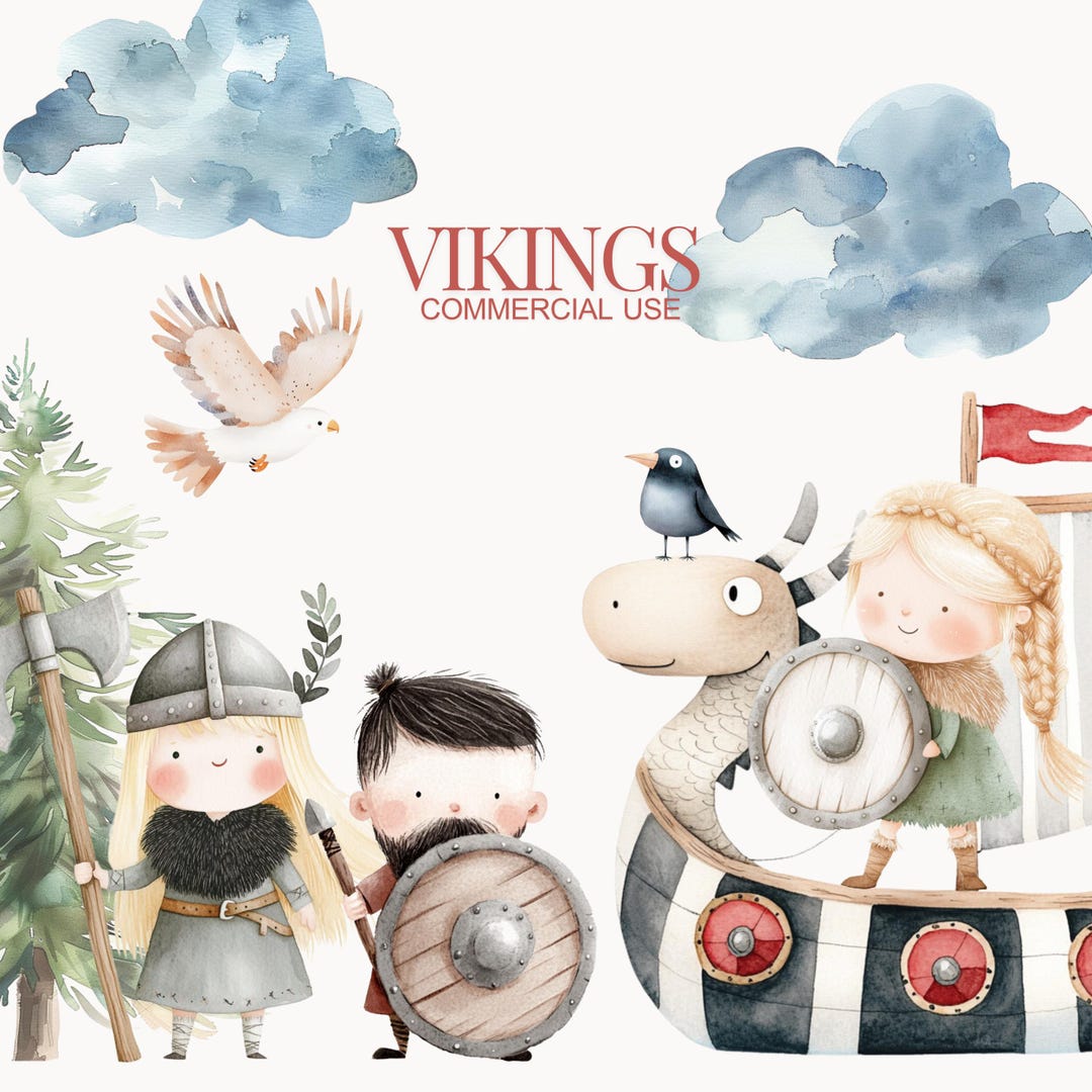 Cute Vikings Clipart, Nordic Vikings, Watercolor Clipart, Nordic ...