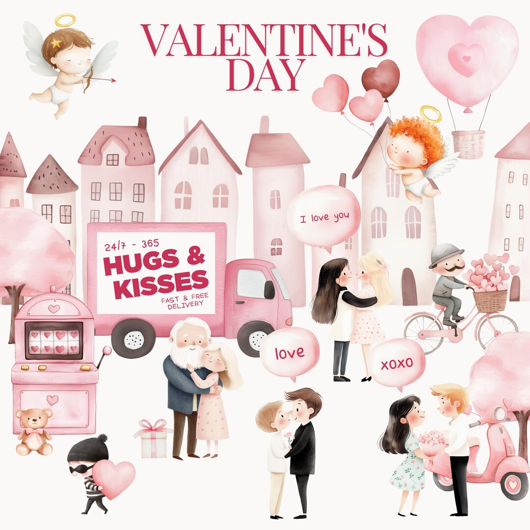 Valentines Day Watercolor Clipart, Valentine Watercolor, Love Decor Art ...