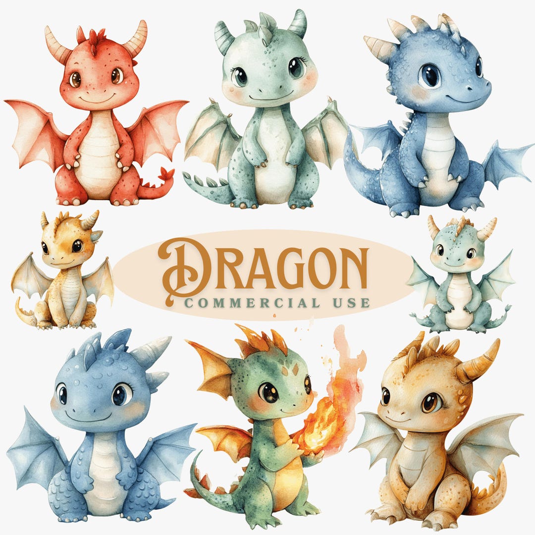 Watercolor Dragon Clipart Bundle Baby Fantasy Dragon PNG, Mystical ...