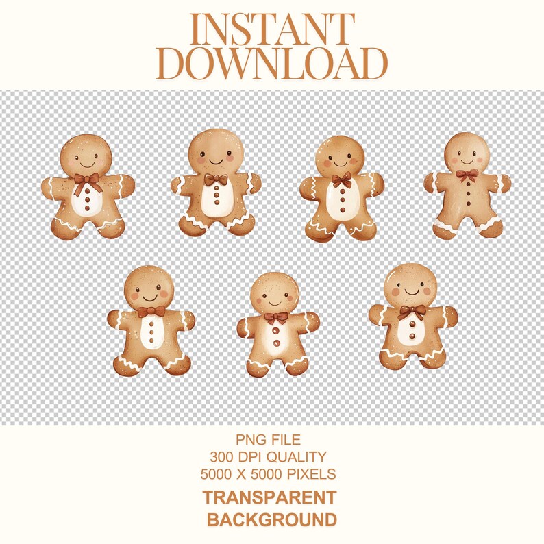 Cute Gingerbread Clipart PNG, Christmas Clipart, Watercolor Gingerbread ...