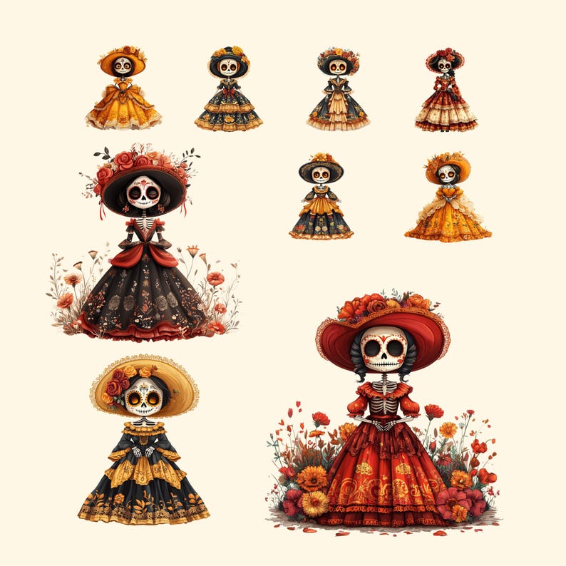 Cute Dolls La Catrina Day of the Dead, Día De Los Muertos PNG Clipart ...