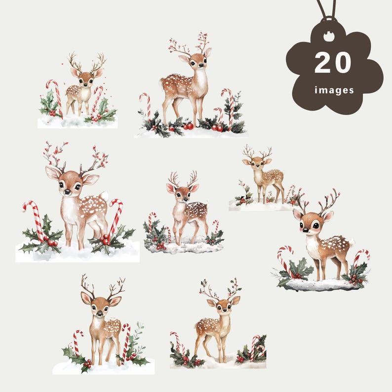 Watercolor Cute Reindeer Clipart, Christmas Woodland Animal Watercolor ...