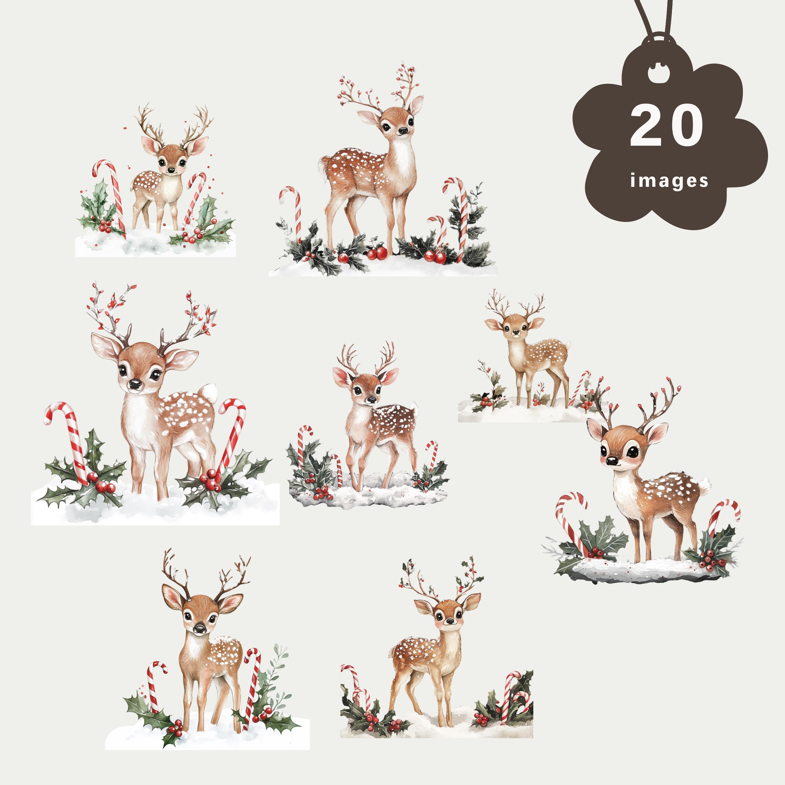 Watercolor Cute Reindeer Clipart, Christmas Woodland Animal Watercolor ...