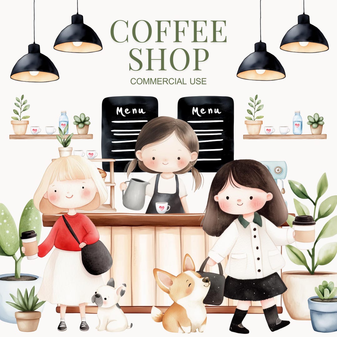 Cute Cafe Clipart, Coffee Clipart, Dog Friendly, Coffee Shop, Barista ...