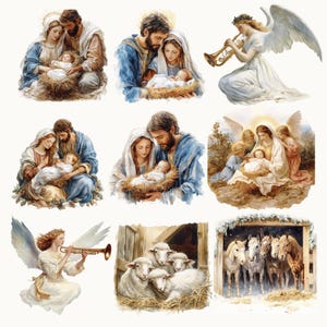 Christmas Nativity Scene Clipart, Watercolor Nativity, Christmas Bundle ...