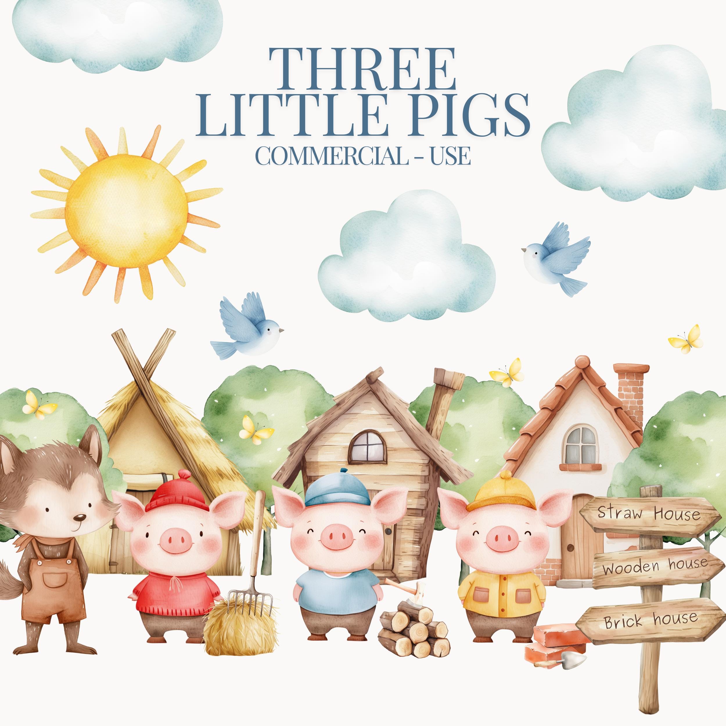 Three Little Pigs Clipart Watercolor Clipart, 3 Little Pigs, Nursery ...