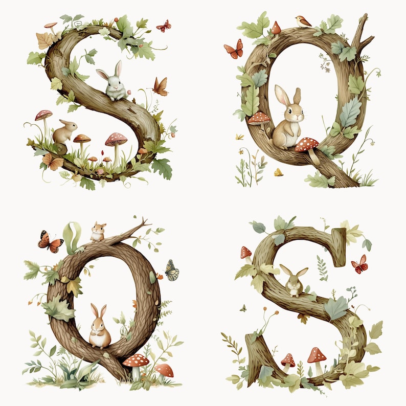 Woodland Alphabet Letter Clipart, Animals Alphabet, Alphabet Watercolor ...