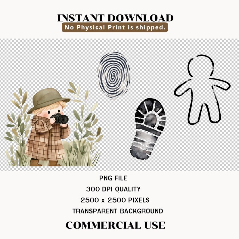 Cute Detective Watercolor Clipart, Detective Graphics, Private ...