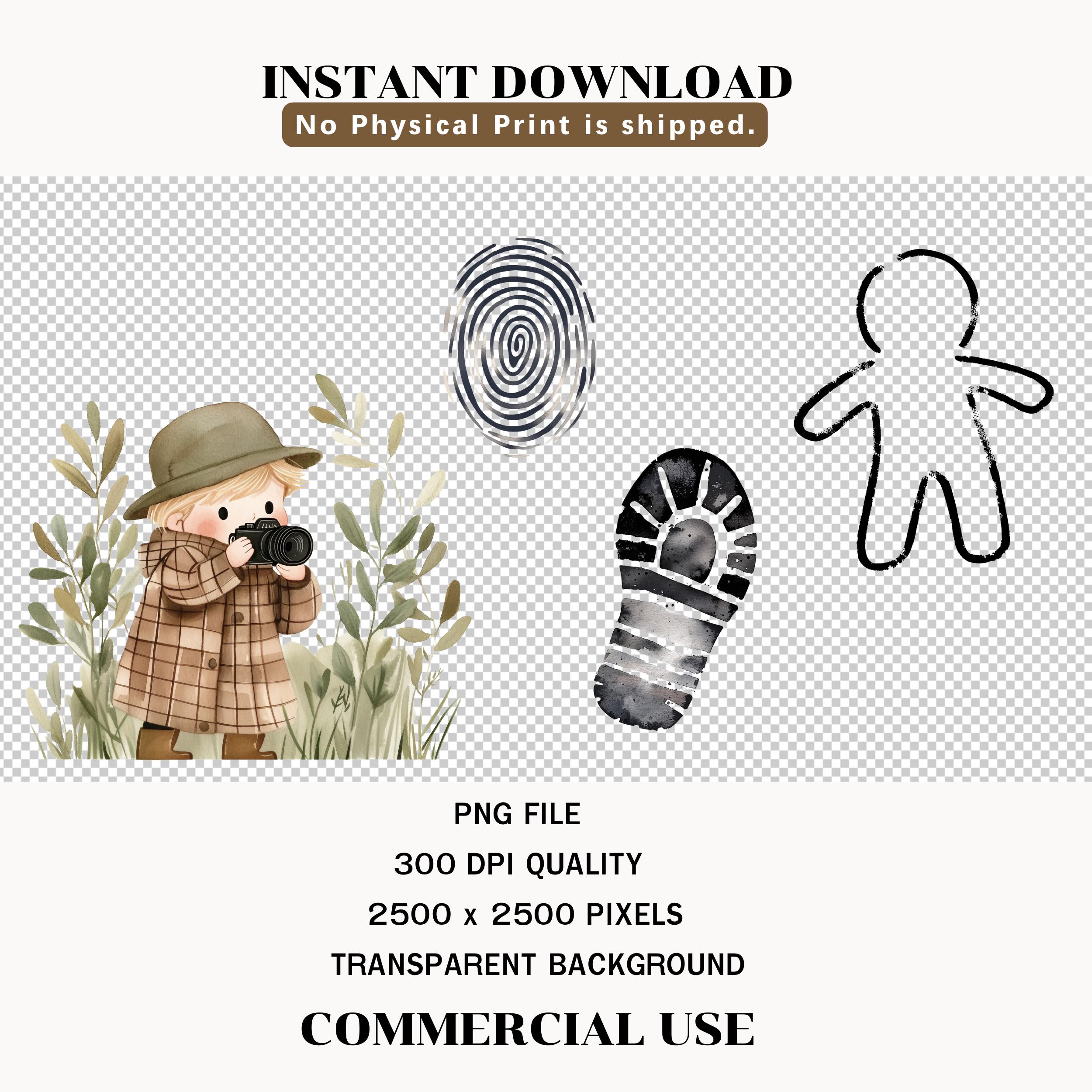 Cute Detective Watercolor Clipart, Detective Graphics, Private ...