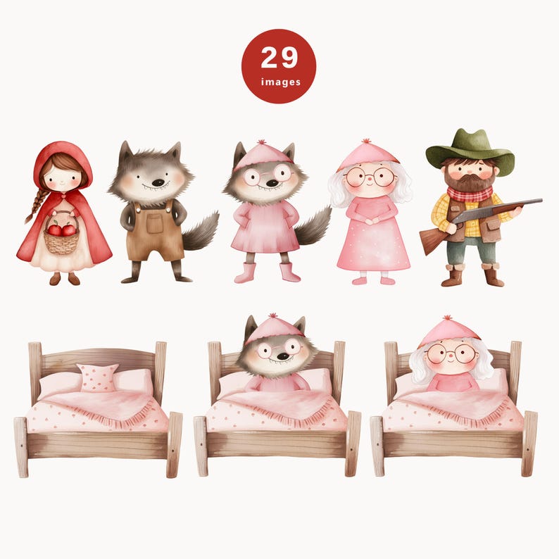 Fairy Tale Clipart Bundle, Watercolor Clipart, Little Red Riding Hood ...