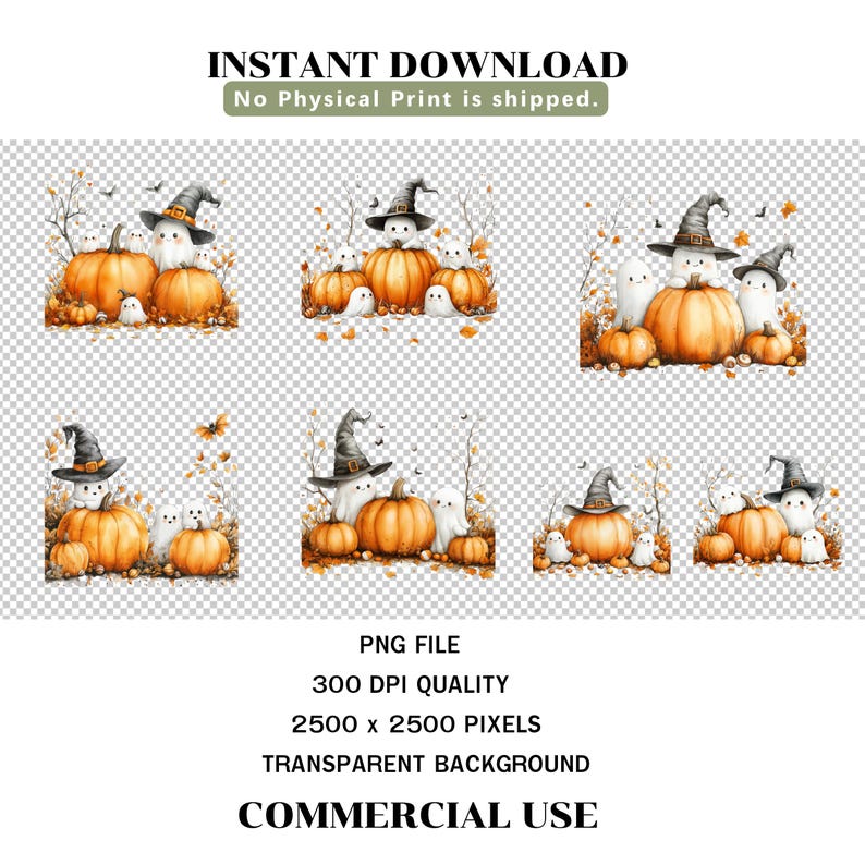 Halloween Cute Ghost Patterns, Cute Ghost , Halloween Card, Digital ...