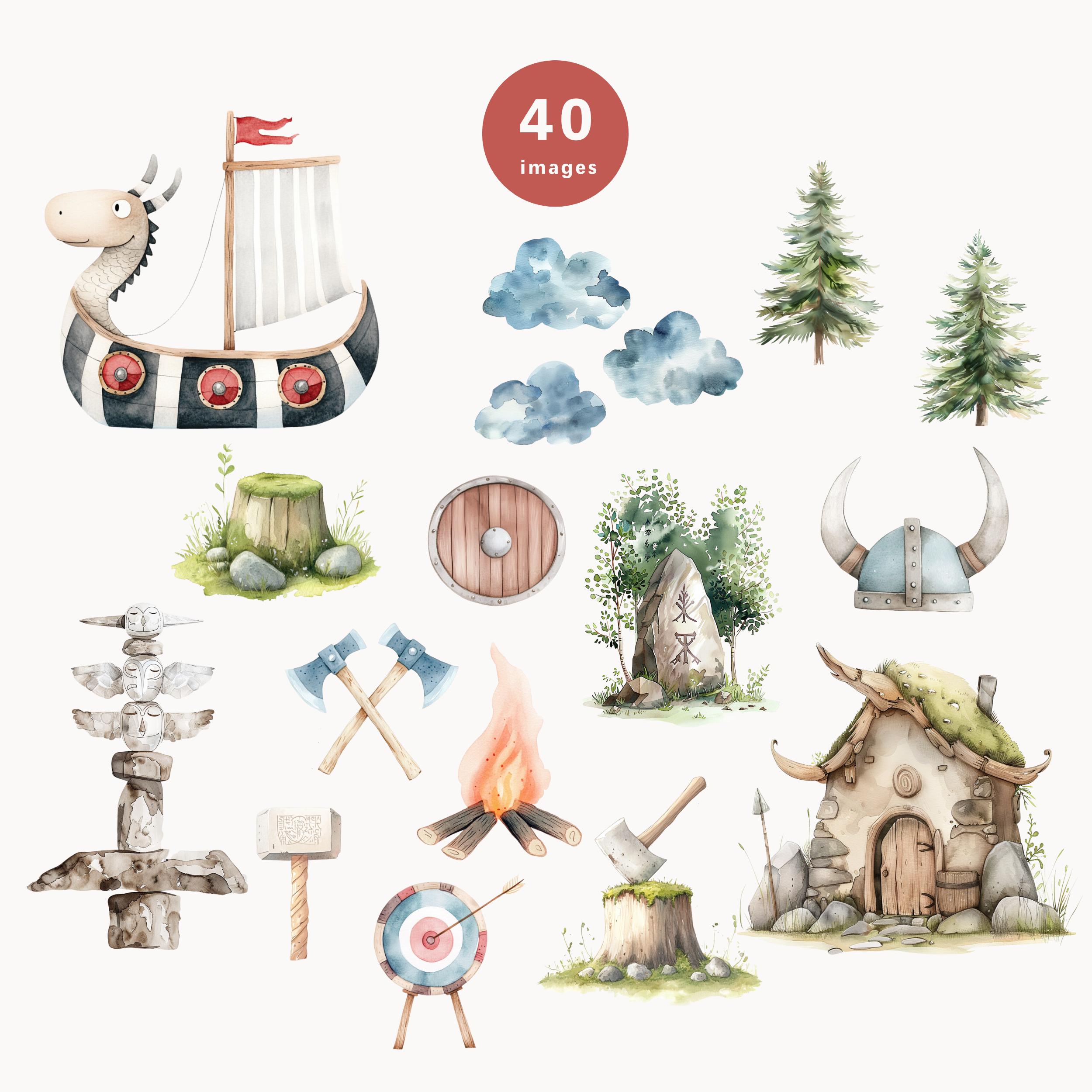 Cute Vikings Clipart, Nordic Vikings, Watercolor Clipart, Nordic ...