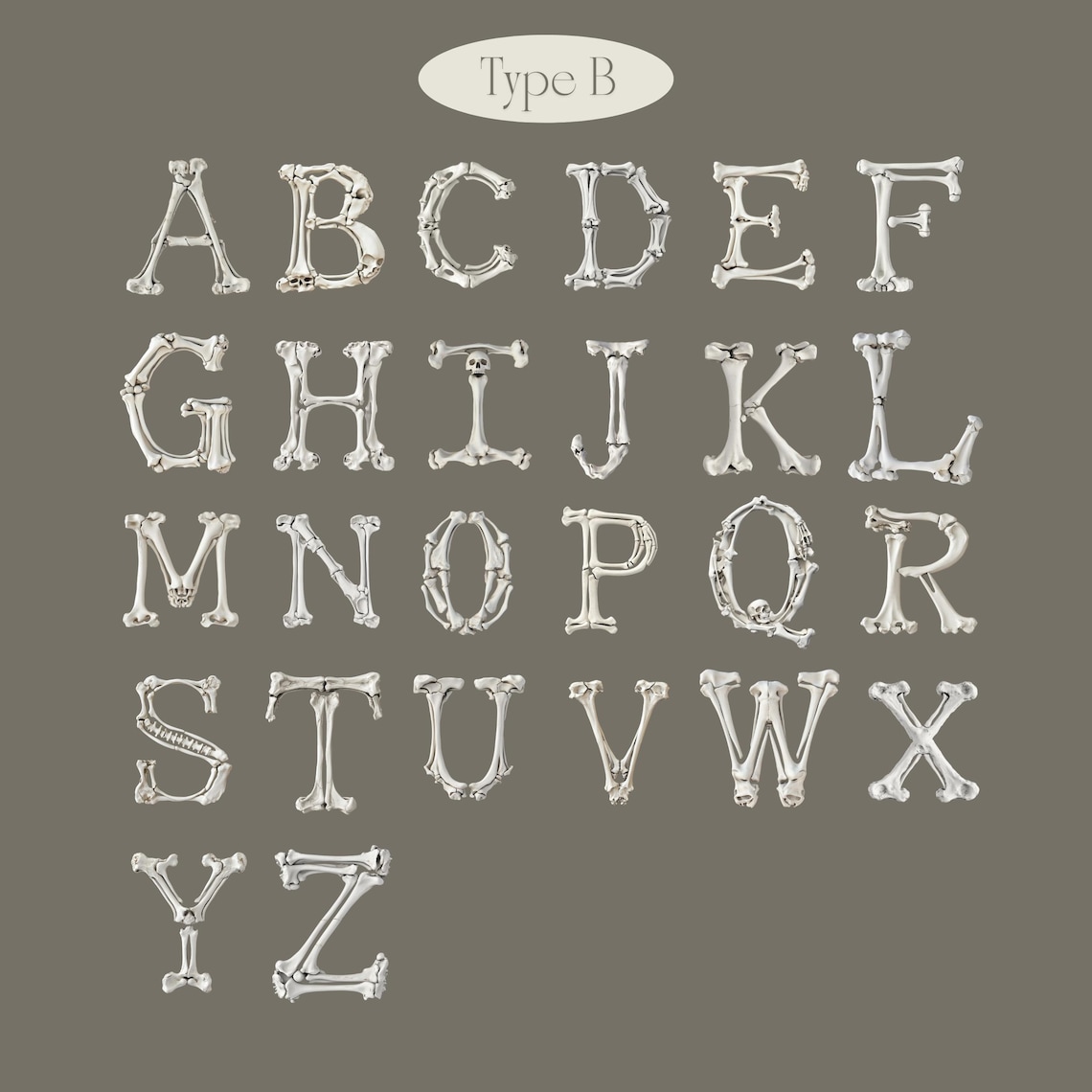 Bones Alphabet Png 2 Pack, Bones Font, Bones Letter Png, Bones Clipart ...