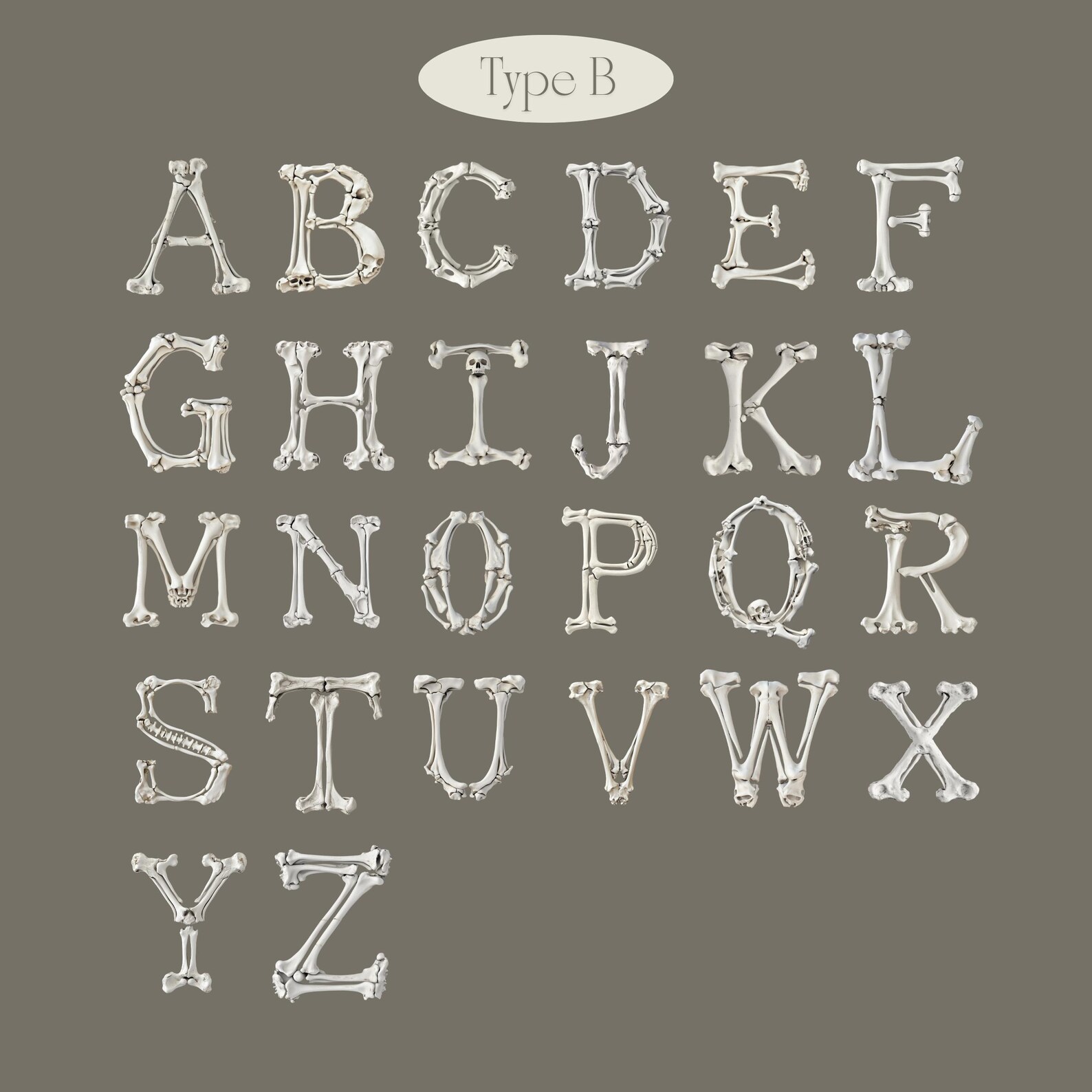 Bones Alphabet Png 2 Pack, Bones Font, Bones Letter Png, Bones Clipart ...