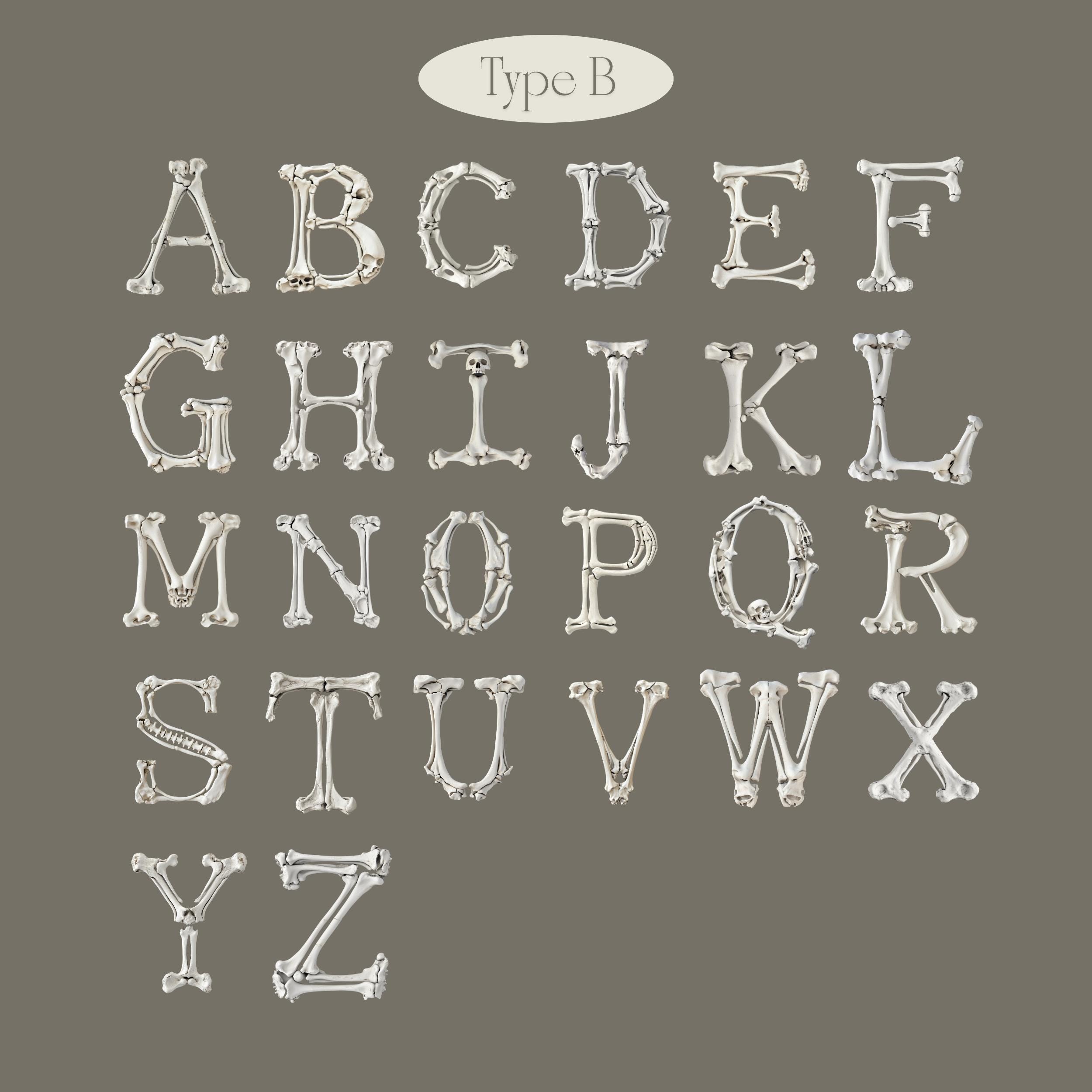 Bones Alphabet Png 2 Pack, Bones Font, Bones Letter Png, Bones Clipart ...